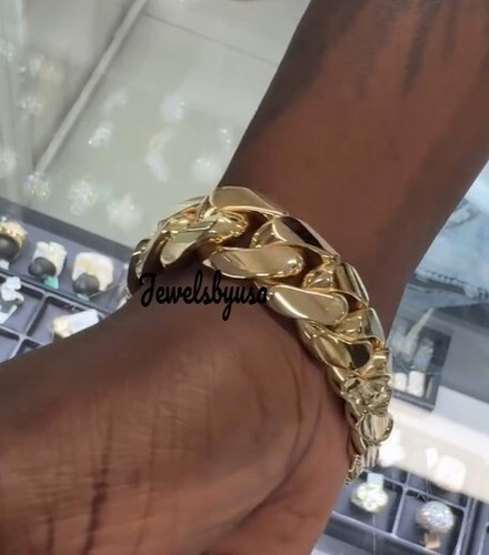 19mm x 8" Rapper Jewelry Men's Solid Metal Miami Cuban Link Bracelet ...