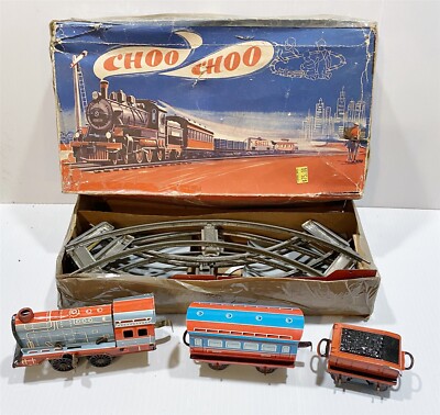 % 1950'S TIN CHOO CHOO TRAIN SET IN ORIGINAL BOX HO-SCALE | eBay