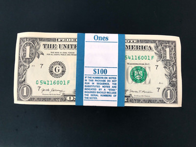 100 (ONE STACK) 2017A $1 ONE DOLLAR UNCIRCULATED NOTES FROM BEP BRICK ...