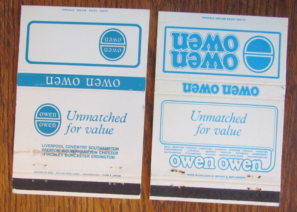 40 STRIKE MATCHBOOK COVERS: OWEN OWEN UNITED KINGDOM EMPTY MATCHCOVERS ...