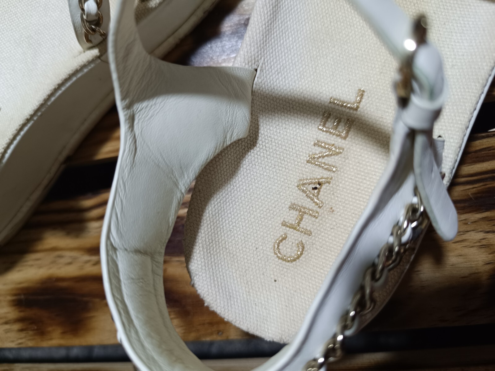 CHANEL Dad White Leather Gold Chain CC Logo Sandals X G37140 EU 38 | eBay