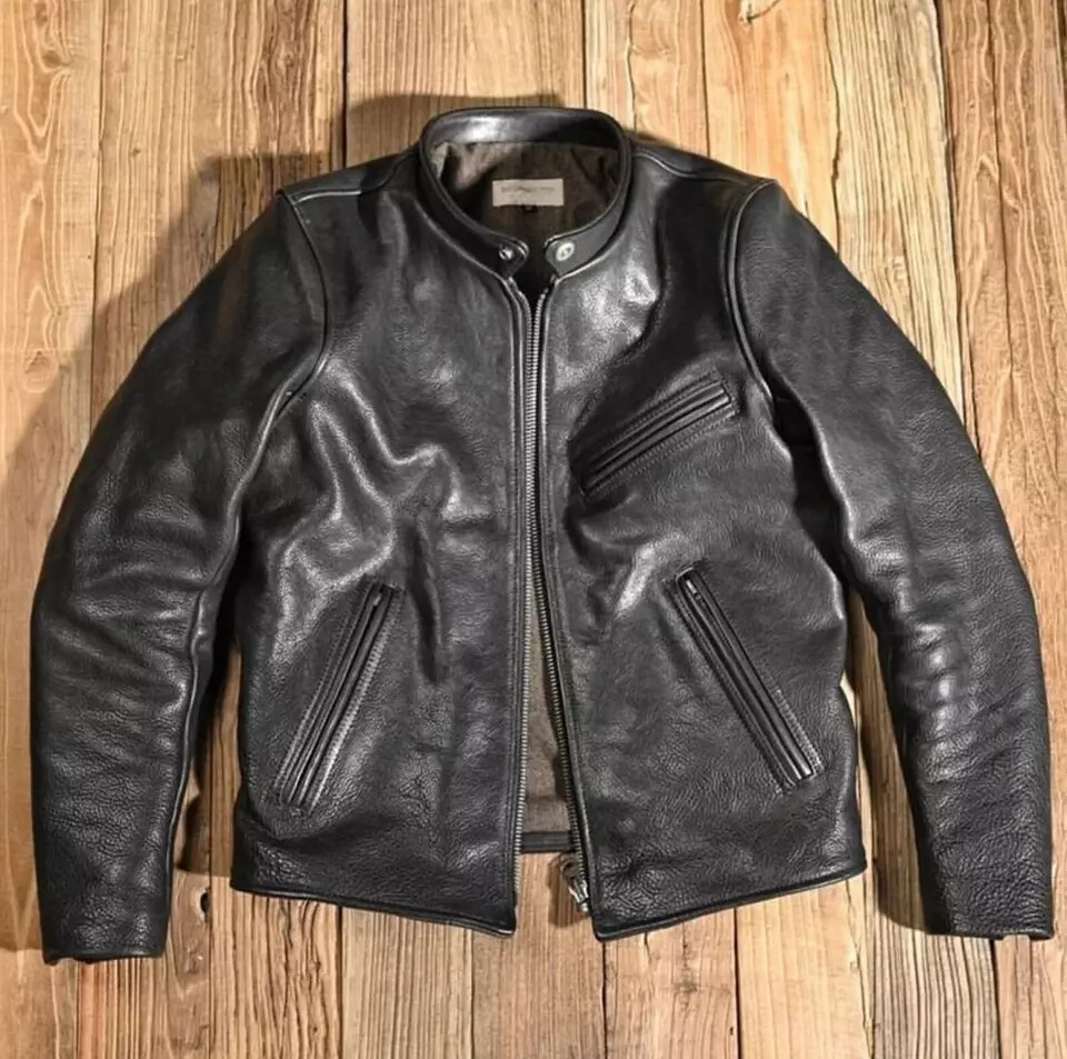 MEN'S REAL COWHIDE PREMIUM LEATHER MOTORCYCLE BIKER TOP LEATHER JACKET ...