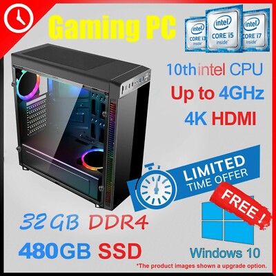 Intel 10th Gen Computer 32g RAM 2TB Home Office & Gaming PC Win 11 pro ...