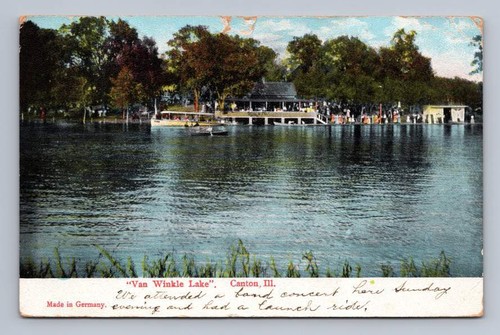 Van Winkle Lake CANTON Illinois "Having Fall Here" Antique Boating PC ...
