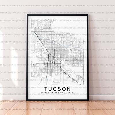 Tucson Map Poster Print Unframed Tucson USA Street Map Artwork For Home ...