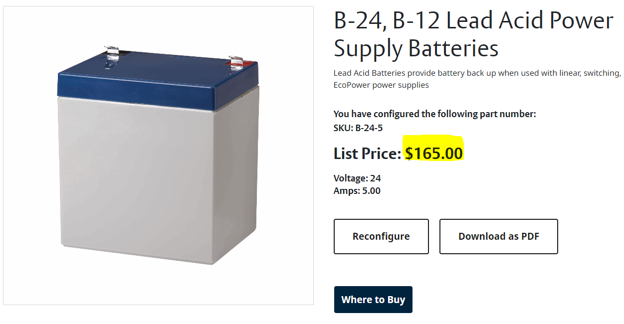 Securitron Assa Abloy B24-5 Battery 24VDC 6AH 5 Ampere Hour Lead Acid ...