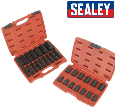 Sealey 2x IMPACT SOCKET SETS - STANDARD + DEEP 1/2" Sq Dr Black 10-32mm ...