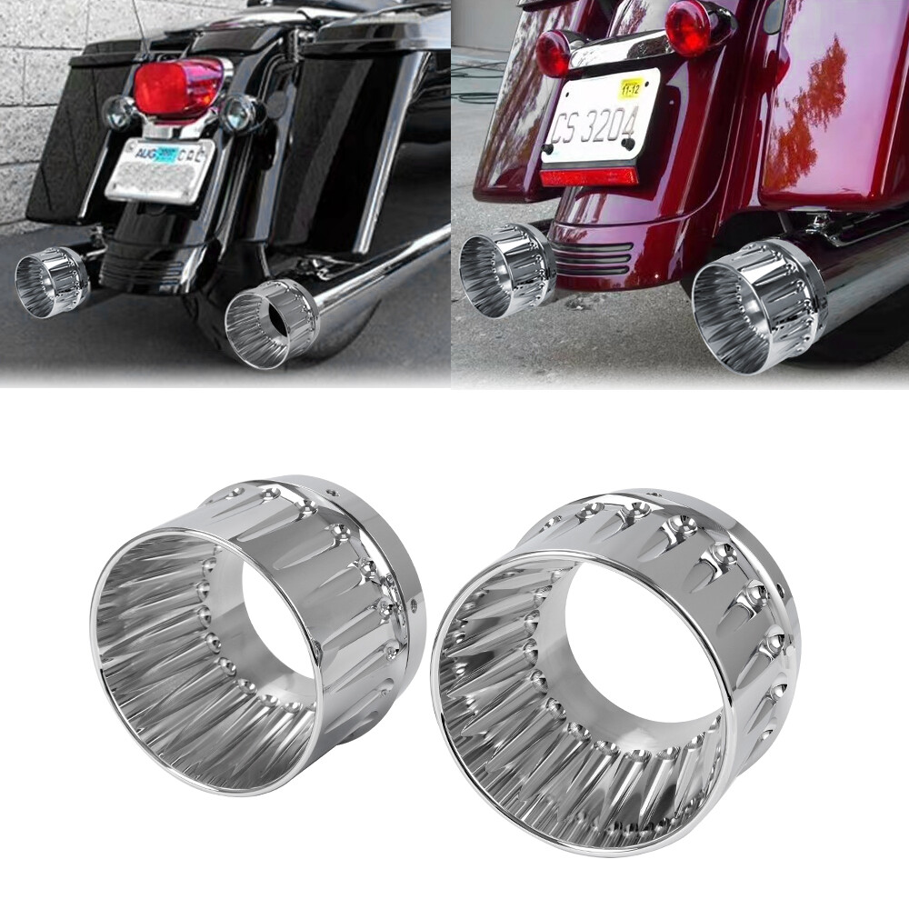 1 Pair 4.4" Chrome Exhaust Tip Cut Muffler Tail Pipe End Cap For Harley ...
