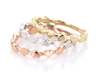 14k Tri Color Gold 3 Piece Stackable Heart Ring Sizes 5-9 | eBay
