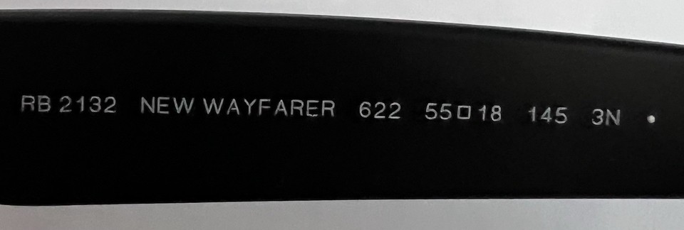 RAYBAN RB 2132 NEW WAYFARER COLOR 622 BLACK SUNGLASSES size 58-18/145 ...