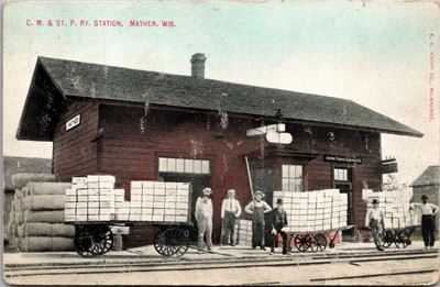 C.M. & St. P. Ry Depot Mather Wisconsin Train Station E.C. Kropp c1909 ...