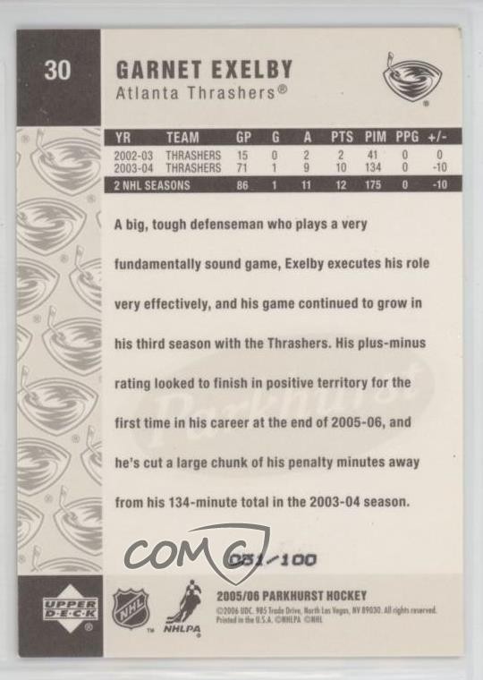 2005-06 Parkhurst Facsimile Auto /100 Garnet Exelby #30 | eBay