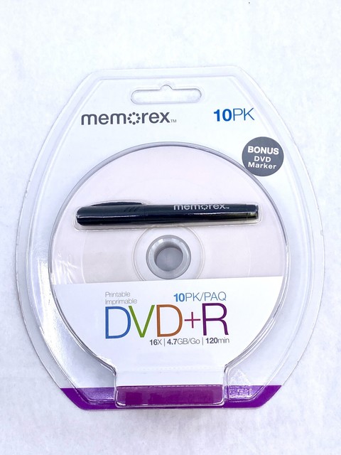 Memorex DVD R 10 pack Printable & Marker 120min 4.7GB 16x for sale ...
