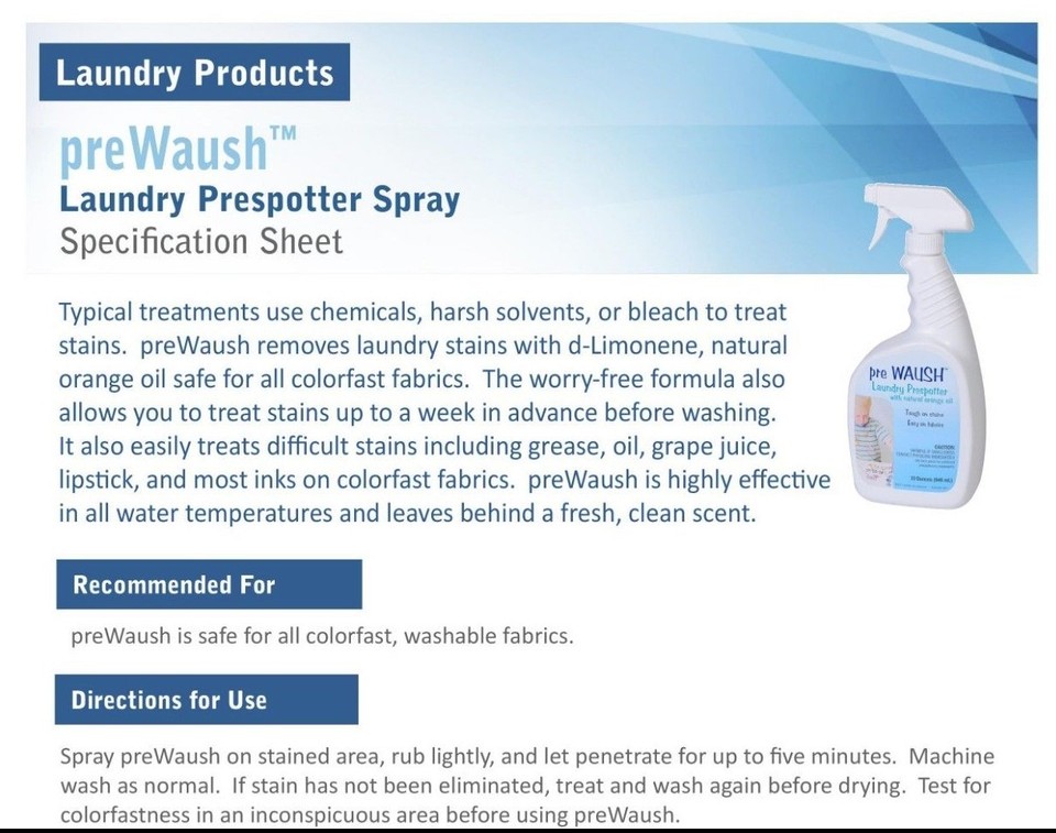 PRE WAUSH™ Laundry Prespotter Spray, Stain Remover, petroleum free | eBay