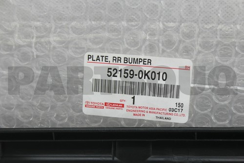 521590K010 Genuine Toyota PLATE, REAR BUMPER 52159-0K010 | eBay