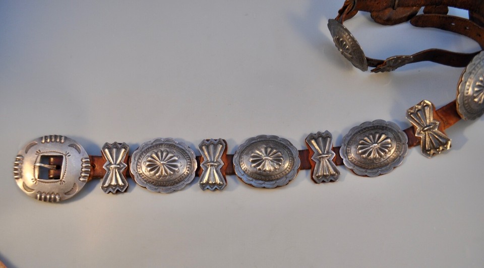 Very Old Vintage Navajo Indian Concho Belt Worn Leather Plain Sterling ...