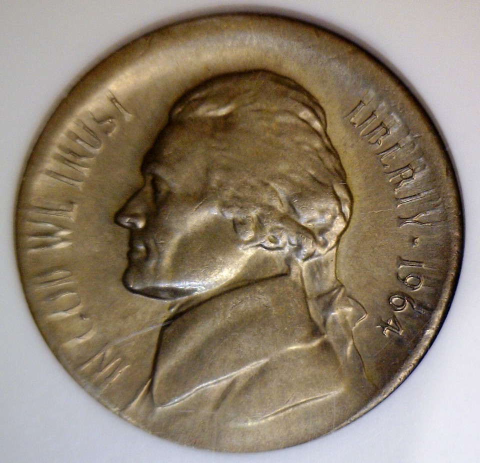 1964 ERROR NGC MS63 Broad Struck Jefferson Nickel NICE Broad Strike CH ...