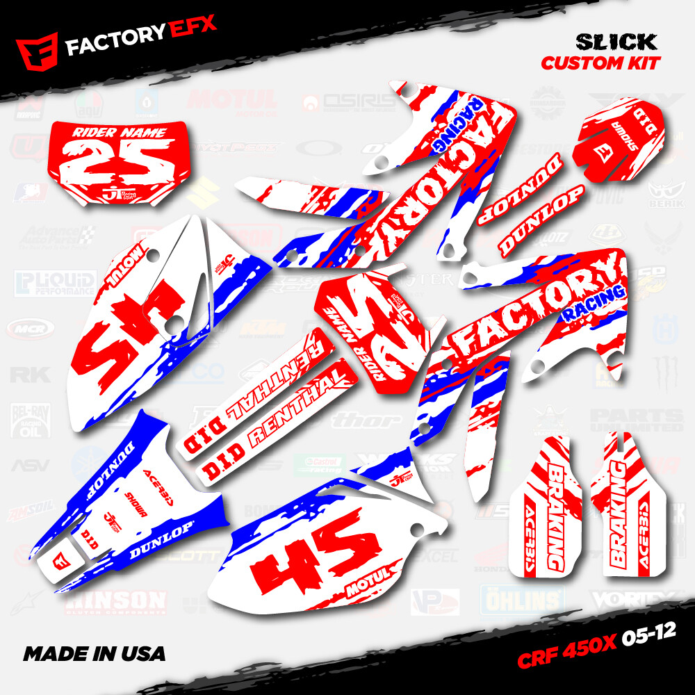 Red White & Blue Slick Racing Graphics kit fits Honda Crf450X 05-18 Crf ...