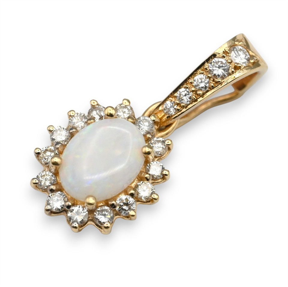 VINTAGE GRADUATED DIAMOND HALO OPAL SLIDE PENDANT ENHANCER 14K YELLOW ...