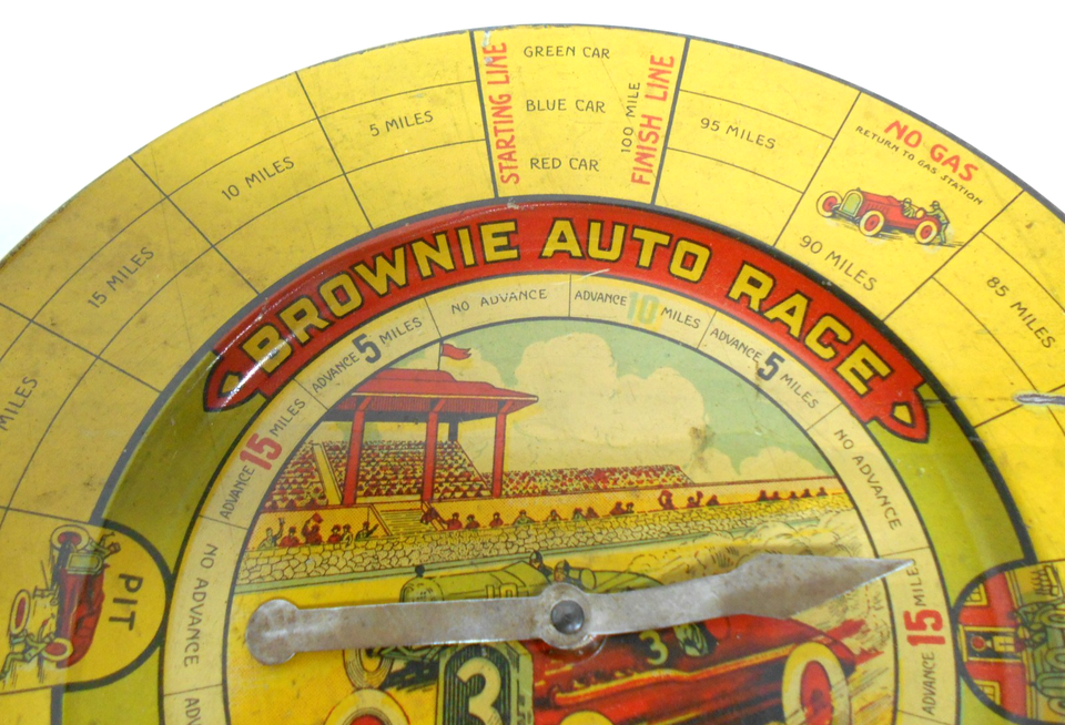 Brownie Auto Race Game Tin Litho Game w/3 Cars, by Jeannette Toy ...