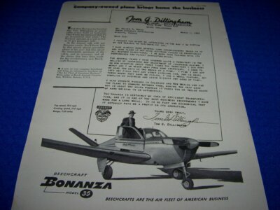 1948 BEECHCRAFT 35 BONANZA "BRINGS HOME BUSINESS"..1-PAGE SALES AD ...