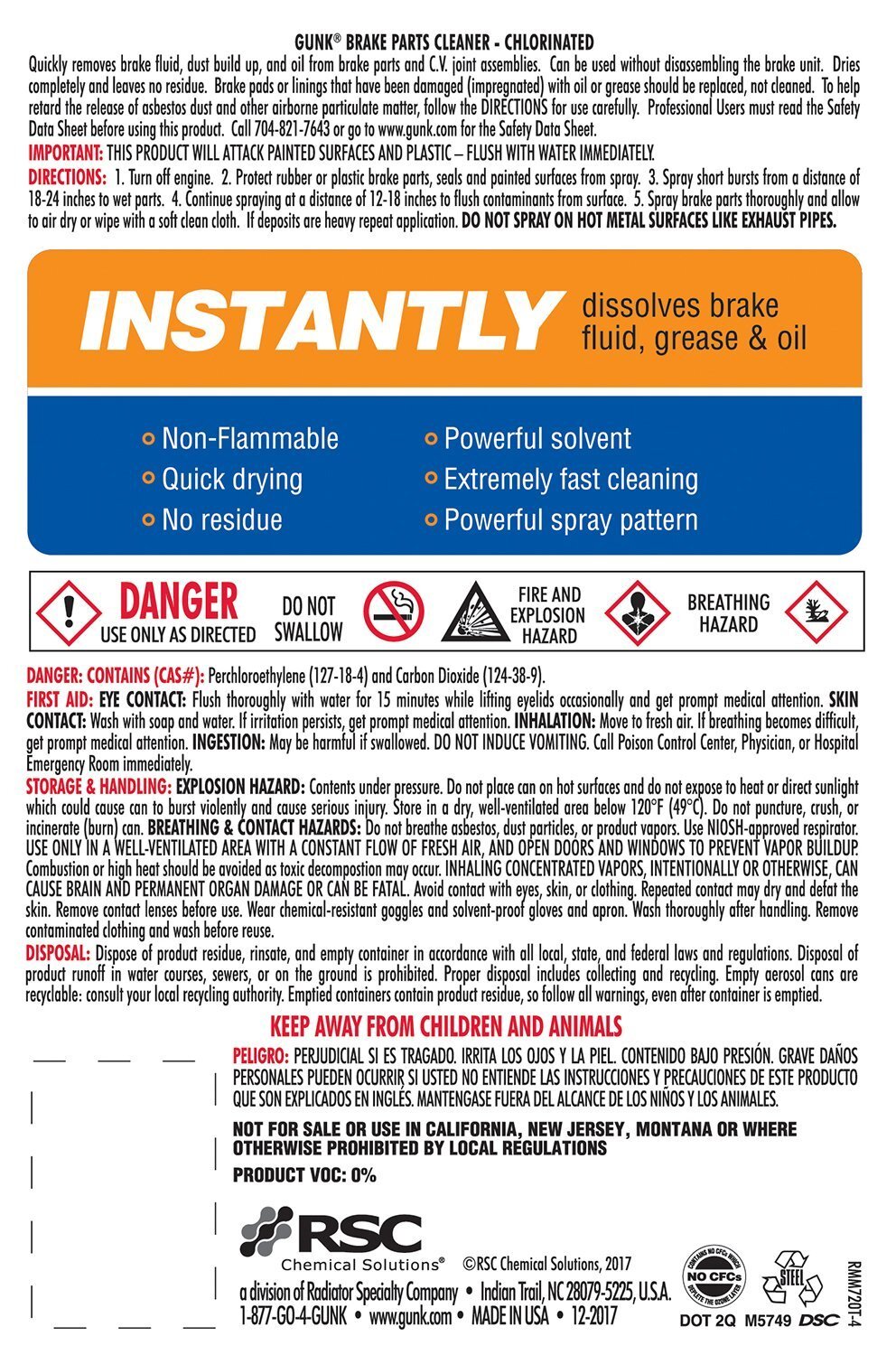 Gunk M720 Chlorinated Brake Parts Cleaner - 19 Oz. for sale online | eBay