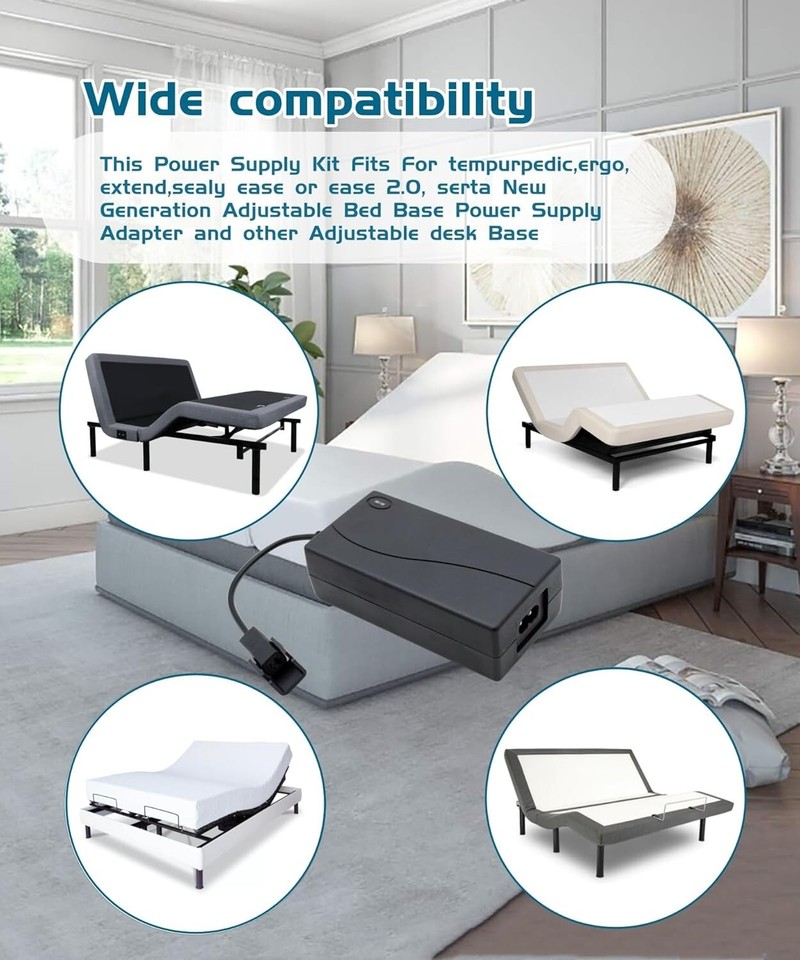 Adjustable Bed Power Adapter 3 Piece Kit for Tempur-Pedic Ashely Ergo ...