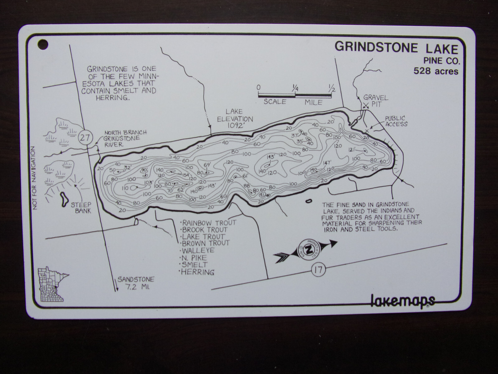Vintage Lakemaps Plastic Map Grindstone Lake Pine Co. Lake in Minnesota ...