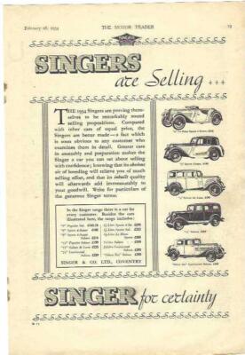 Vintage Advertisment for 1934 - Singer Cars with Prices. | eBay UK