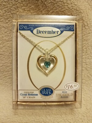 December Crystal Birthstone- Glass Heart Pendant With 22K Gold Accents ...