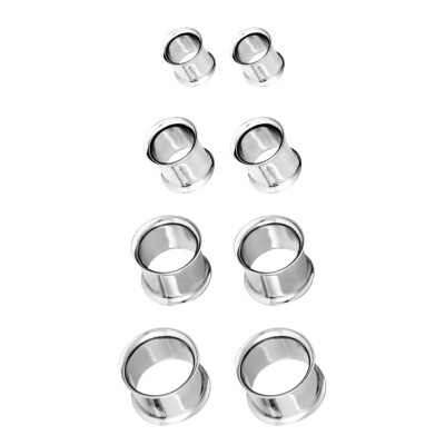 Pair of Surgical Steel PVD Silver Double Flare Ear Tunnels Earlets ...