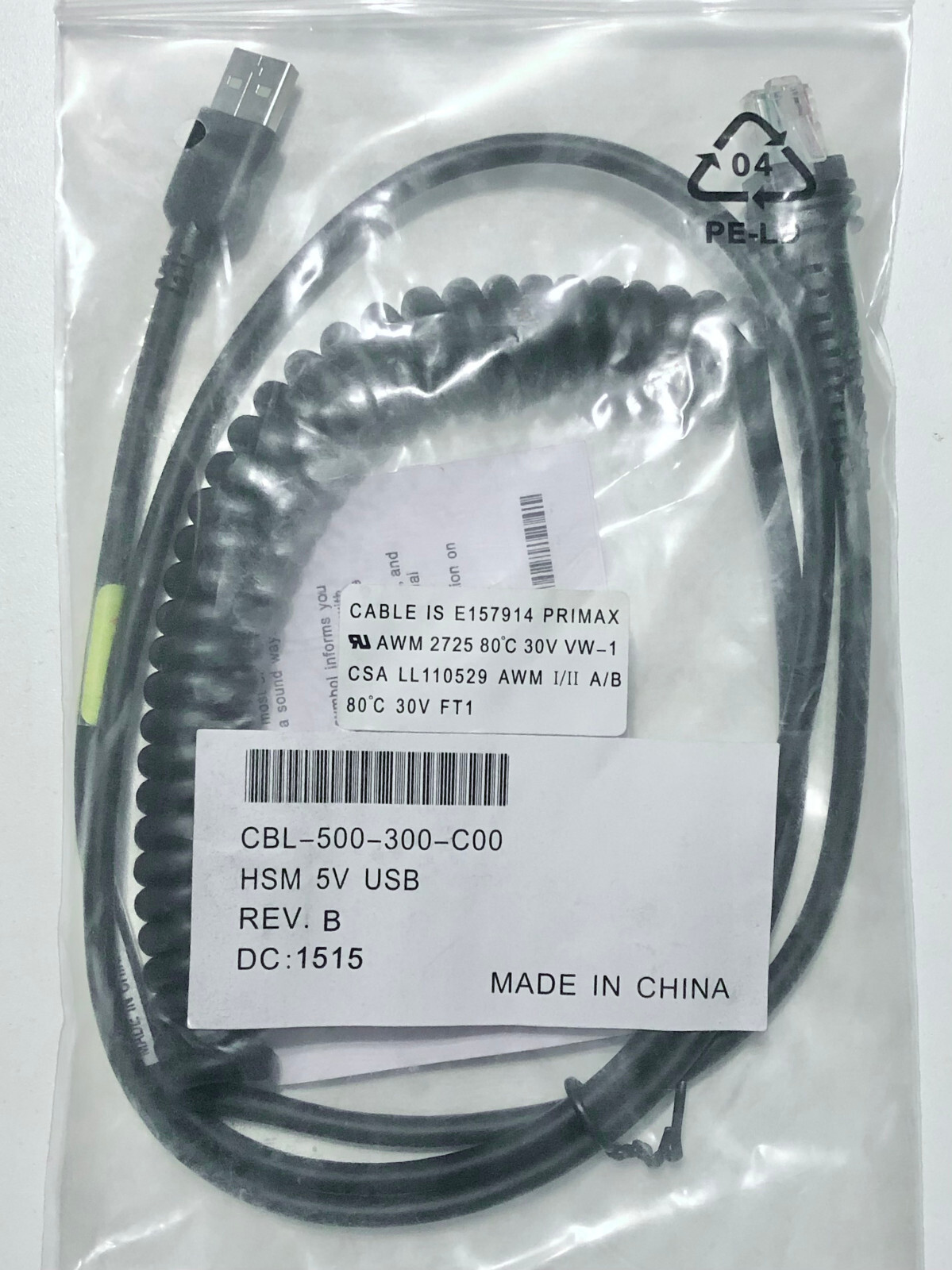 COILED CABLE HONEYWELL BARCODE SCANNER CBL-500-300-C00 5V REV B USB | eBay