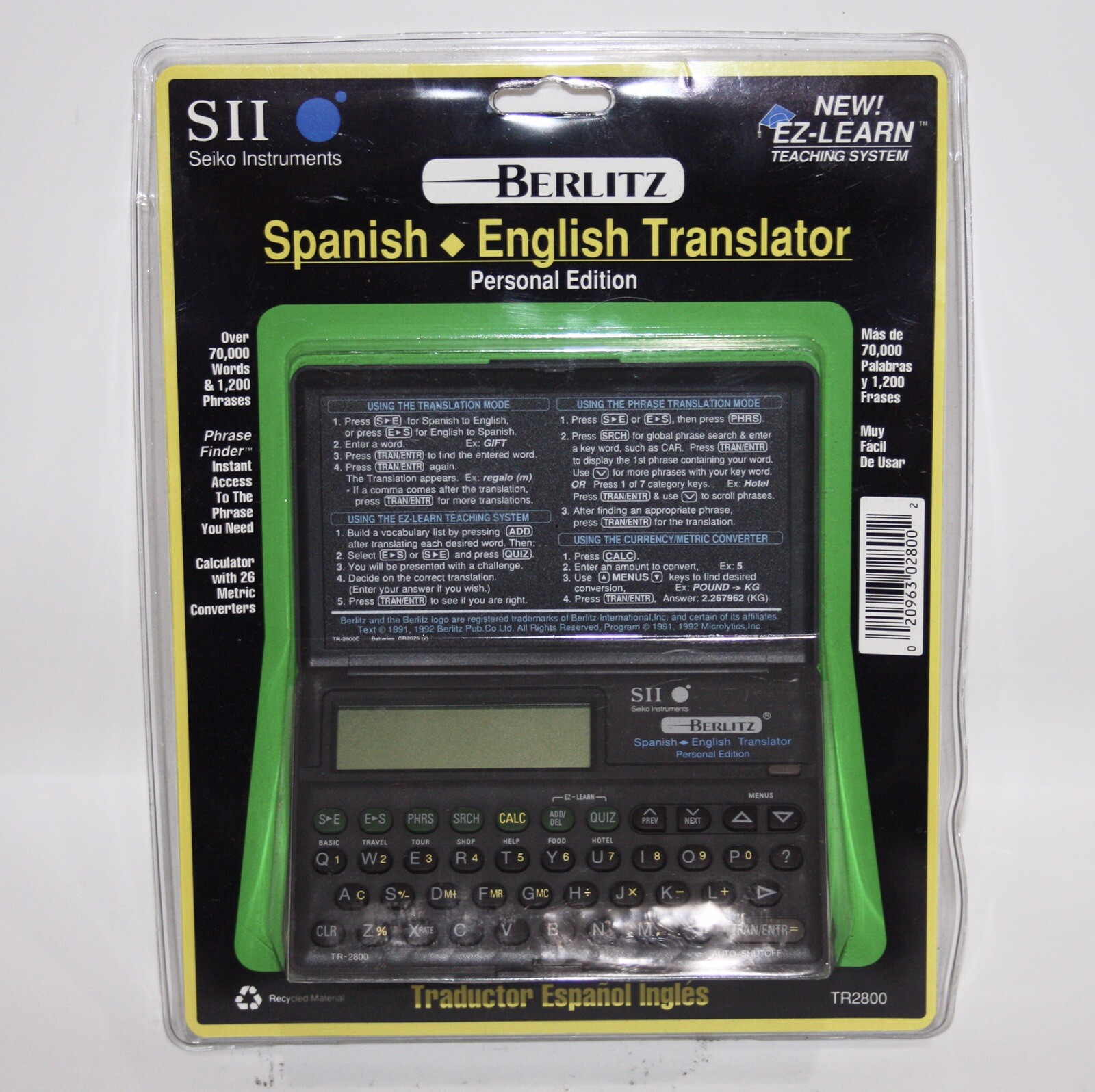 Berlitz Seiko Instruments SII Spanish - English Translator TR-2800 ...