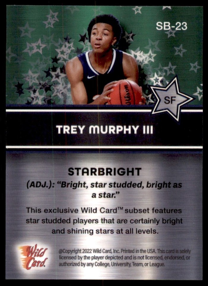 2021-22 Wild Card Alumination Starbright Trey Murphy III New Orleans ...