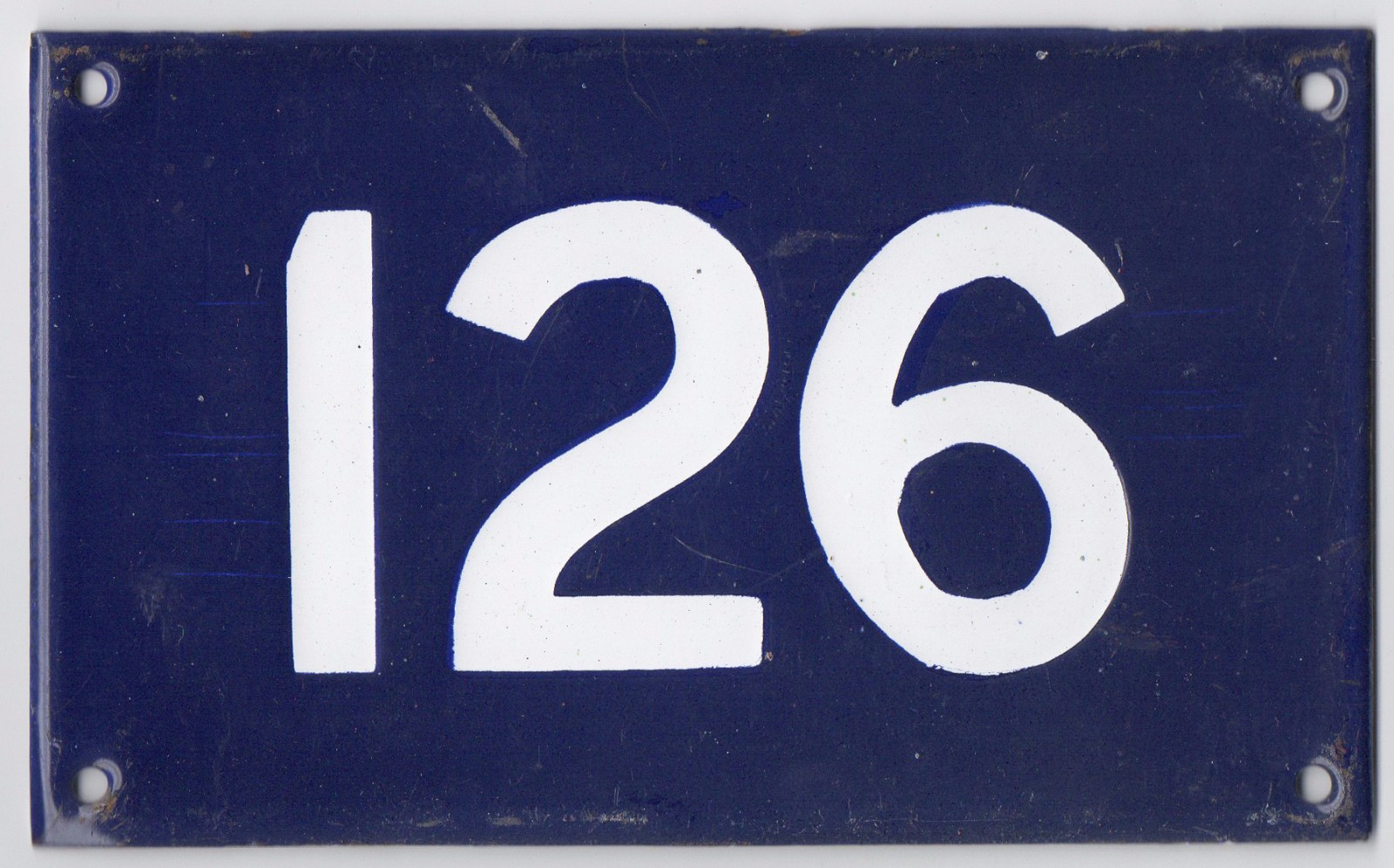 Old blue French house number 126 door gate wall plate steel enamel sign ...