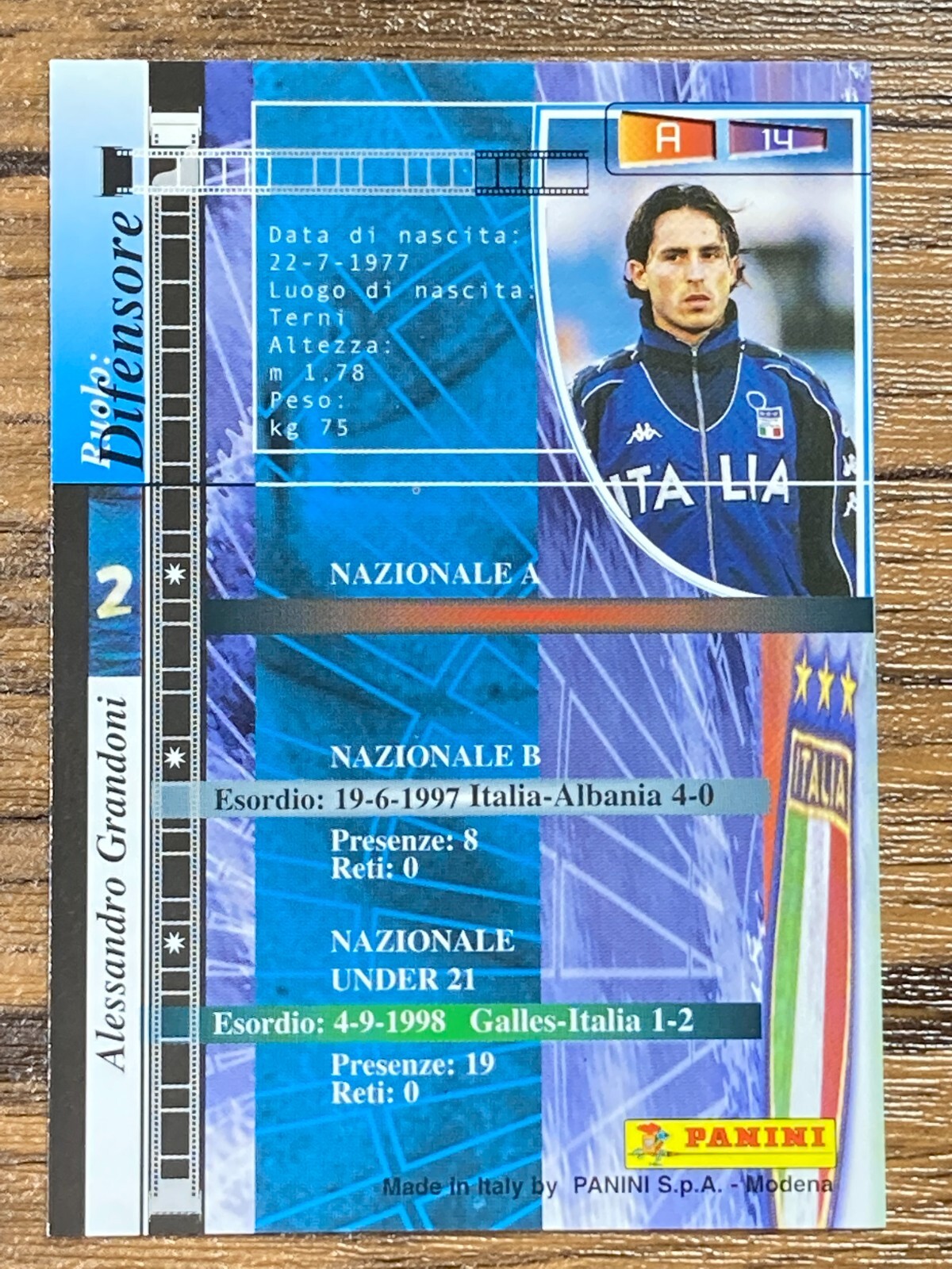Free Shipping! Panini Calcio Card 2001 Serie A A14 Alessandro Grandoni ...