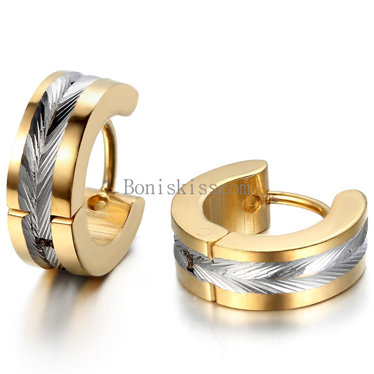 2Pcs Stainless Steel Hinged Hoop Huggie Snap on Earrings Men's Jewelry ...