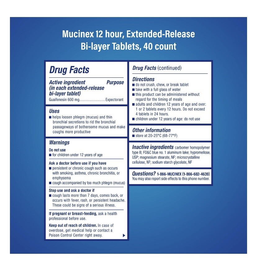 Chest Congestion, Mucinex 12 Hour Extended Release Tablets, 40ct, {Exp ...