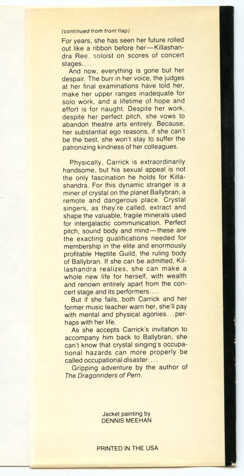 CRYSTAL SINGER Anne McCaffrey VTG 1982 HC DJ Science Fiction BCE 3343 ...