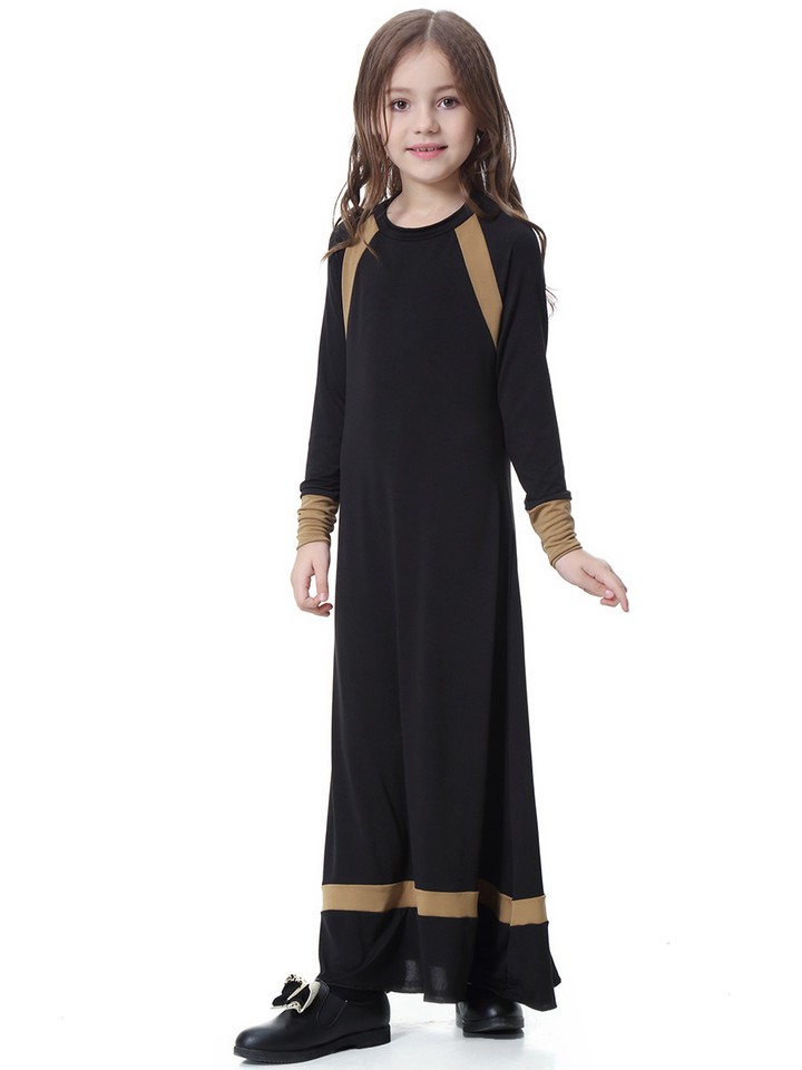 Kids Girls Long Sleeve Dress Kaftan Robe Muslim Islamic Abaya Maxi Arab ...