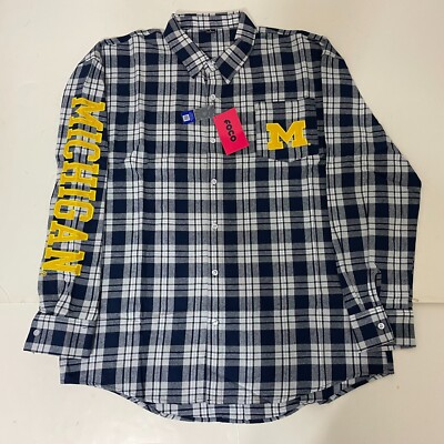 Michigan Wolverines FOCO Mens Flannel Plaid Long Sleeve Button Up Shirt ...