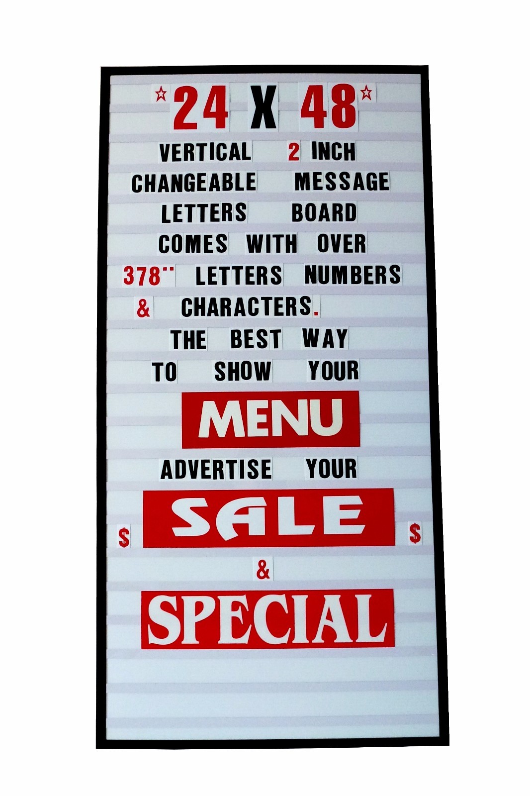 24"x 48" New Vertical Changeable Letters Message Marquee Sign W 2 ...
