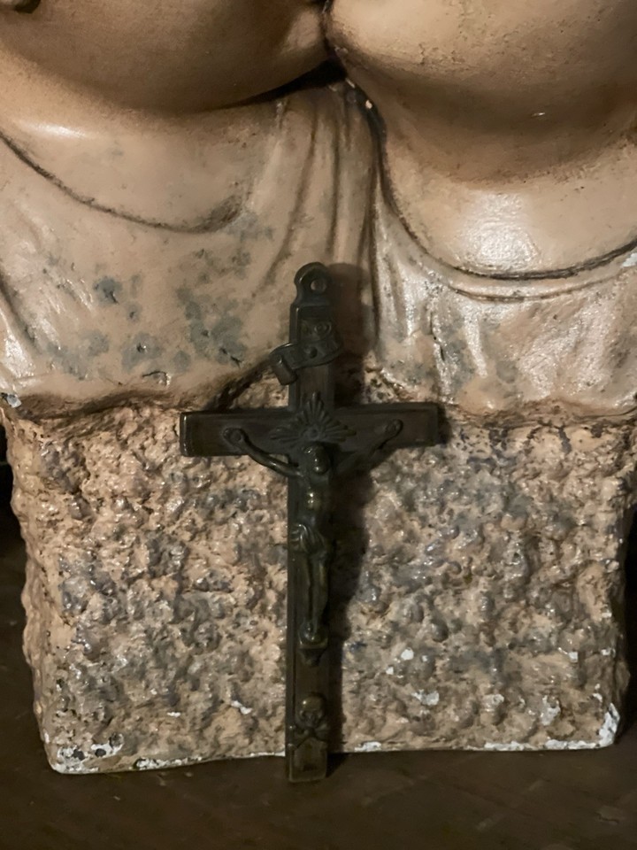 Antique Victorian Bronze Pectoral Cross Crucifix INRI Skull & Bones Nun ...