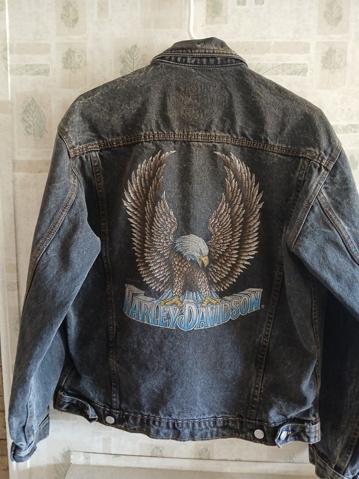 Vintage 80s Harley Davidson Screaming Eagle Black Wash Jean Jacket Size ...