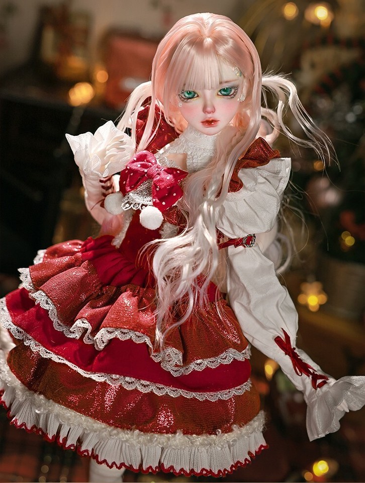 Fullset 1/4 BJD MSD Girl Doll Dehia Christmas White Red Dress Snowflake ...