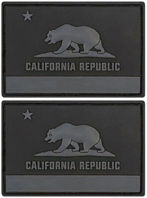 California Republic State Flag Blackout PVC PATCH | 2PC HOOK BACKING 3 ...