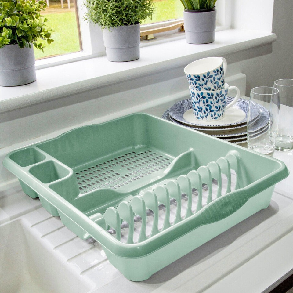 sage green 2 piece kicthen set large dish drainer & rectangle washing ...