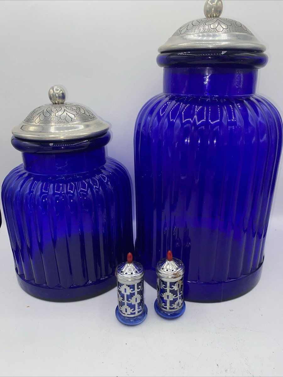 Blue Glass Canister Set Coastal Blue Glass Canisters 3 Piece Set