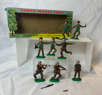 Vtg TIMPO Model Toys No 6 KHAKI SOLDIERS Lot of 8 W/ Original Box ...