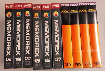 10 New Sealed VHS Blank Tapes T-120 6 Memorex High Standard, 4 Focal ...